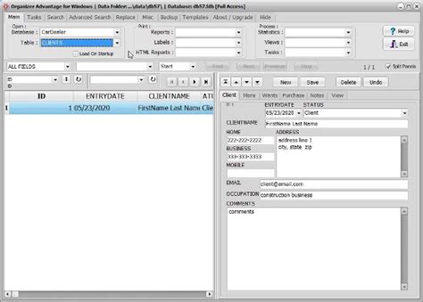 free car sales basic database template for organizer advantage