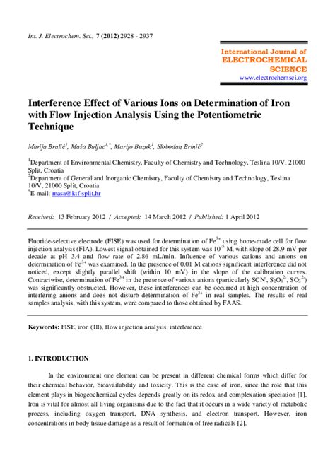 Pdf Interference Effect Of Various Ions On Determination Of Iron With Flow Injection Analysis