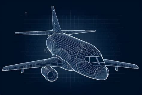 Airplane Model Drawing On Black Background Neural Network Ai Generated Stock Illustration
