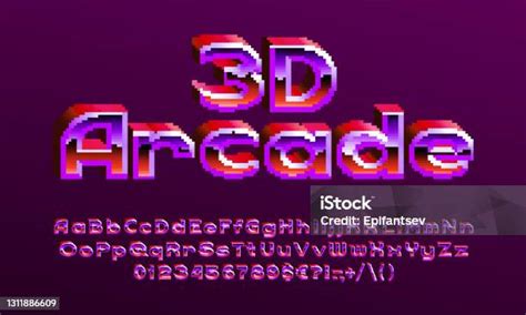 3d 아케이드 알파벳 글꼴 픽셀 문자 숫자 및 문장 부호 컴퓨터 글자에 대한 스톡 벡터 아트 및 기타 이미지 컴퓨터 글자
