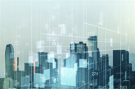 로스 앤젤레스 사무실 건물 배경 분석 및 예측 개념에 추상적 인 창조적 인 통계 데이터 홀로그램의 이중 노출 데이터에 대한 스톡 사진 및 기타 이미지 Istock