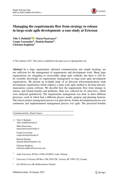 Pdf Managing The Requirements Flow From Strategy To Release In Large Scale Agile Development