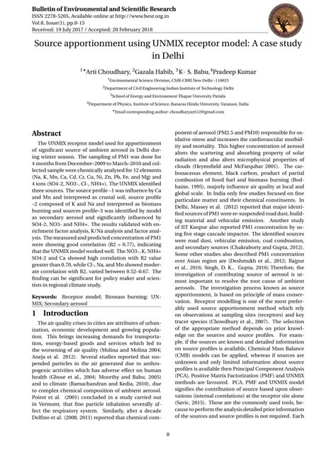 PDF Bulletin Of Environmental And Scientific Research Source Apportionment Using UNMIX