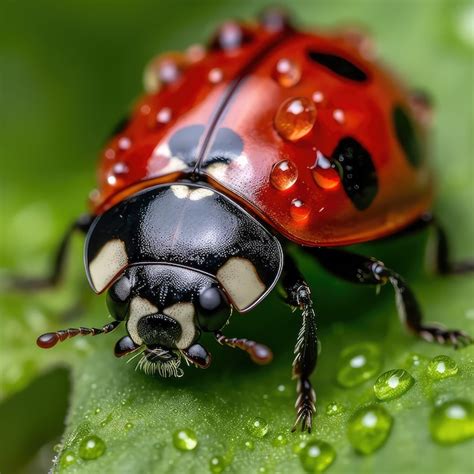 Free Photo The Subtle Elegance Of A Ladybug Adorned With Dew