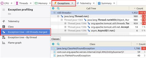 Yourkit Java Profiler Help Exception Tree All Threads Merged