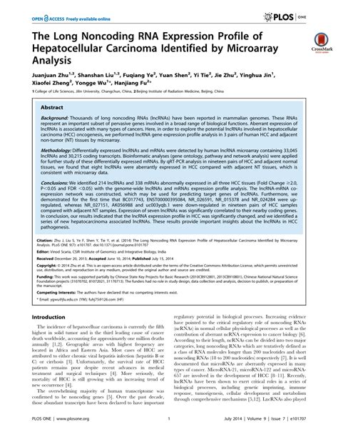 Pdf The Long Noncoding Rna Expression Profile Of Hepatocellular