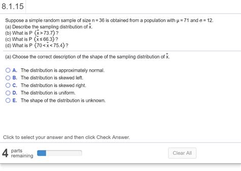 Solved 8115 Suppose A Simple Random Sample Of Size N 36 Is