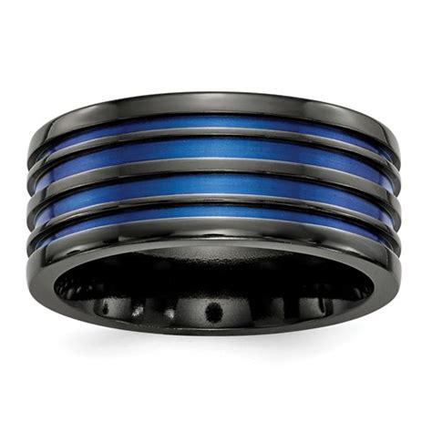 Edward Mirell Black Titanium Ring With Four Blue Lines 10mm Emr337