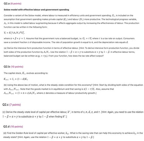 [solved] solow model with effective labour and government