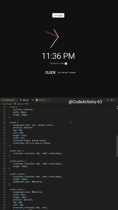 Theme Clock Using Html Css And Javascript Coding Clock Shorts Animation Javascriptcoding