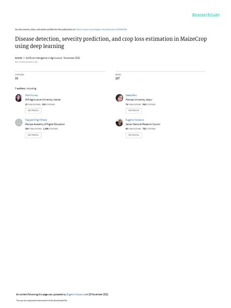 Disease Detection Severity Prediction And Crop Loss Estimation In Maizecrop Using Deep