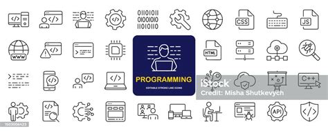 Programming Coding Set Of Web Icons In Line Style Software Development Icons For Web And Mobile