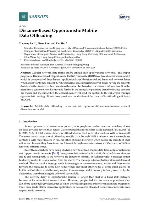 Pdf Distance Based Opportunistic Mobile Data Offloading