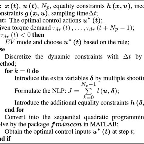 Algorithm 1 Algorithm For The Proposed Mpc‐based Energy Optimal