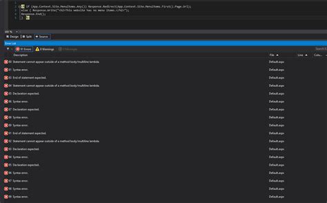 C 91 Errors On A Single Aspx Page With No Trace To Any Of Them Stack Overflow
