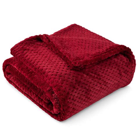 Pavilia Premium Flannel Fleece Waffle Textured Throw Blanket Maroon Red Super Soft