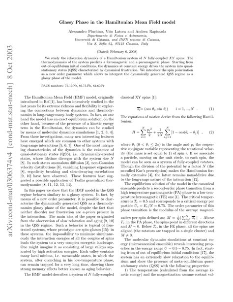 Pdf Glassy Phase In The Hamiltonian Mean Field Model