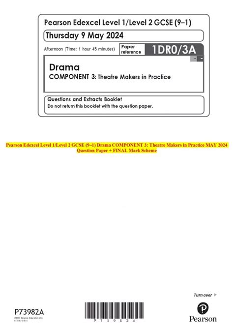 BUNDLED Pearson Edexcel Level 1/Level 2 GCSE (9–1) Drama 2024 Question Paper and Mark Scheme ...