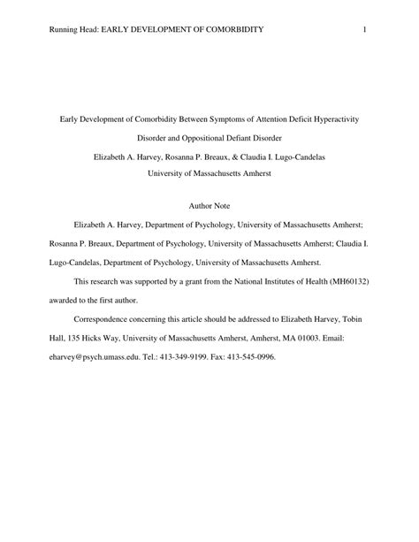 Pdf Early Development Of Comorbidity Between Symptoms Of Attention Deficithyperactivity