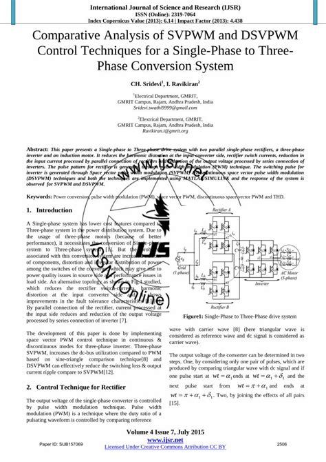 Pdf Comparative Analysis Of Svpwm And Dsvpwm Control Techniques For A Single Phase · · 2017