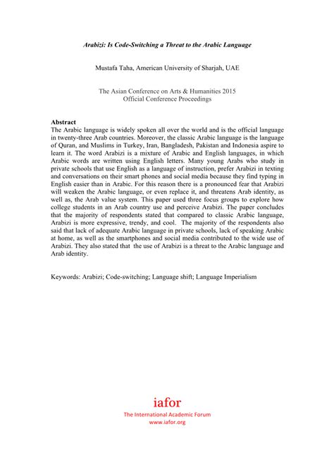 Arabizi Is Code Switching A Threat To The Arabic Language Mustafa Taha Docslib