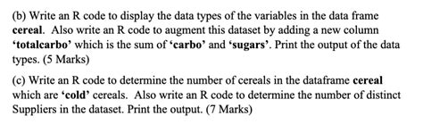 Solved Q1 Consider The Cerealscsv Data Set Uploaded In