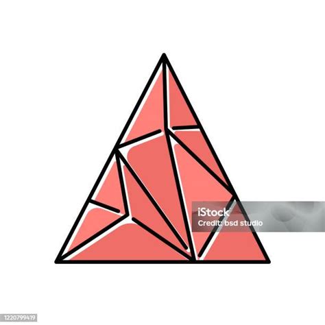 다각형 삼각형 색상 아이콘입니다 기하학적 평면 그림입니다 프랙탈 구조 삼각형 장식 요소입니다 세 모서리와 측면 솔리드 추상 모양입니다 아이소메트릭 양식입니다 격리 벡터