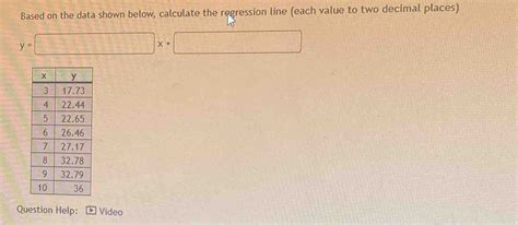 Solved Based On The Data Shown Below Calculate The Regression Line