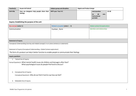 Digital Product Design Unit Planner Sharing Feelings