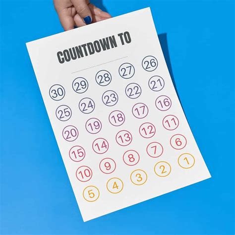 Free 30 Day Blank Countdown Calendar Printable