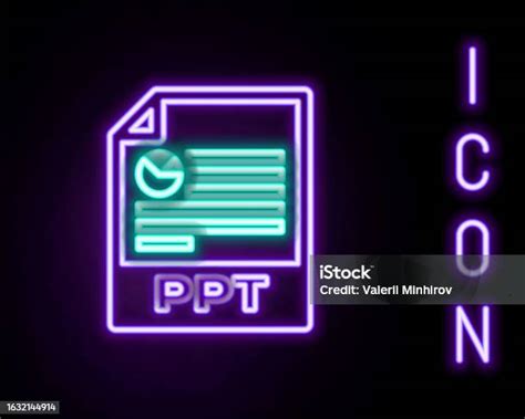 빛나는 네온 라인 Ppt 파일 문서 검은 색 배경에 격리 된 Ppt 버튼 아이콘을 다운로드합니다 Ppt 파일 프리젠 테이션 다채로운 개요 개념 벡터 녹색에 대한 스톡 벡터