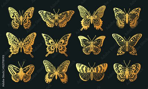 Cartoon Golden Butterfly Cut Out Flying Insects Cute Butterflies