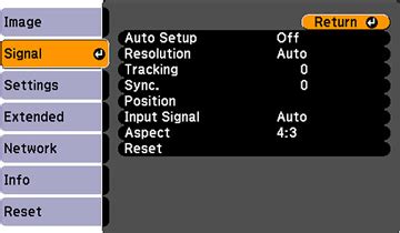 Input Signal Settings Signal Menu