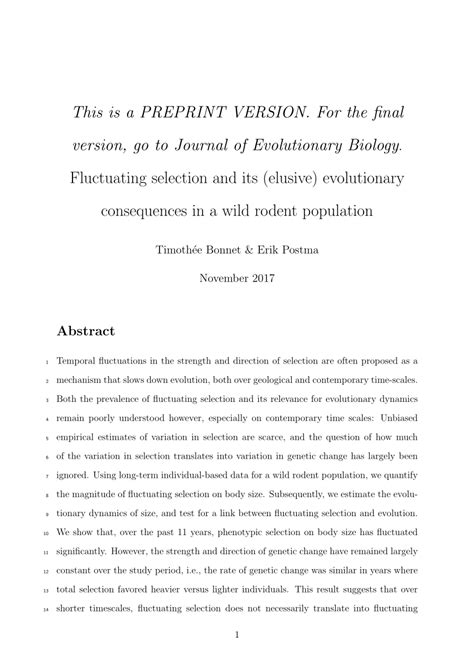 Pdf Fluctuating Selection And Its Elusive Evolutionary Consequences In A Wild Rodent Population