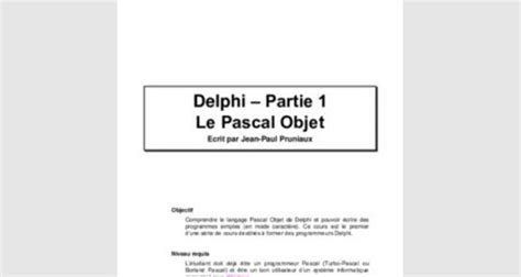 Support De Cours Général Pour Apprendre Le Langage Delphi Et Pascal