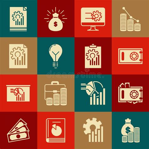Set Money Bag And Coin Safe Money Computer Monitor With Graph Chart