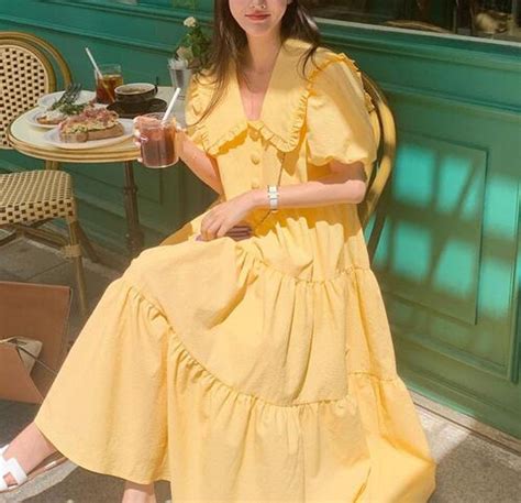 🎀플랫카라 애니원피스💕 77까지 가능 아방한 어깨라인과 레이스빅카라로 귀엽고 너무나도 사랑스러운 무드를 자아내는 롱원피스