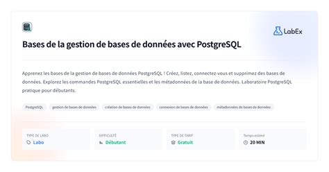 Bases De La Gestion De Bases De Données Avec Postgresql Labex