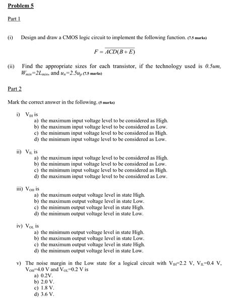 solved problem 5part 1 i ﻿design and draw a cmos logic
