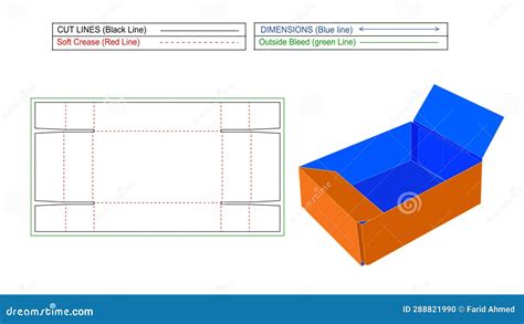 Folding Corrugated Tray Box And Corrugated Tray Template 3d Render And Die Line Template With