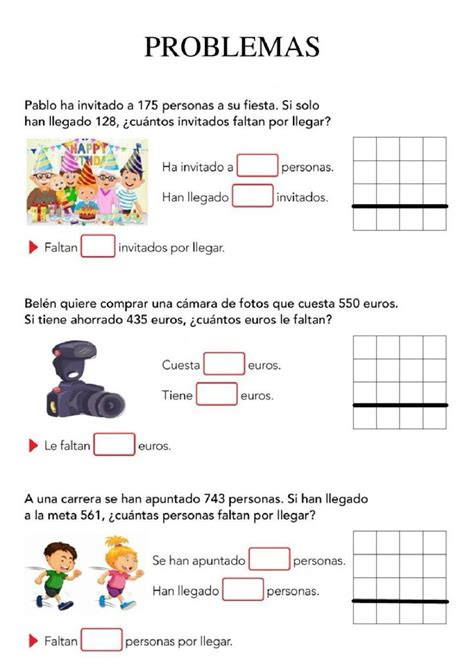 Problemas Restas Ficha Interactiva Problemas Matemáticos
