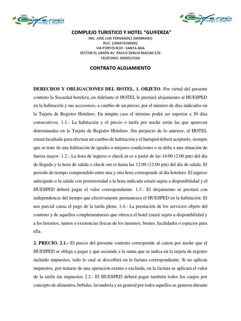 Contrato Hospedaje Y Alimentacion Pdf Hotel