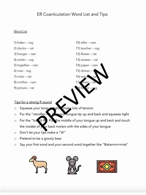R Sound Coarticulation ER Cards Worksheet For Speech Therapy Editable Fillable Printable PDF