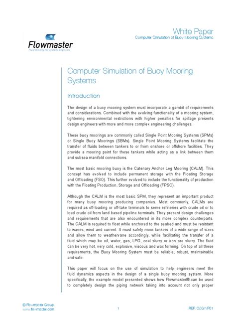 White Paper Computer Simulation Of Buoy Mooring Systems Pdf Chemical Engineering