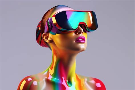 Premium Ai Image A Woman Wearing A Colorful Virtual Glasses Generative Ai