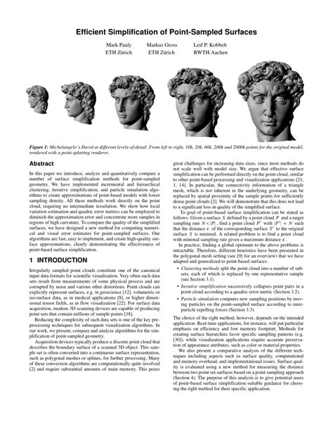 Pdf Efficient Simplification Of Point Sampled Surface