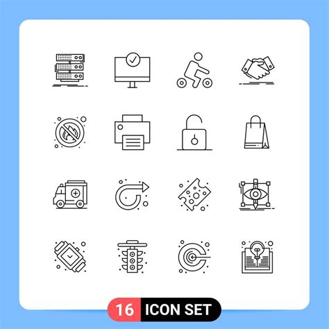 Pack Of 16 Creative Outlines Of Agreement Hand Shake Gadget Handshake Sport Editable Vector