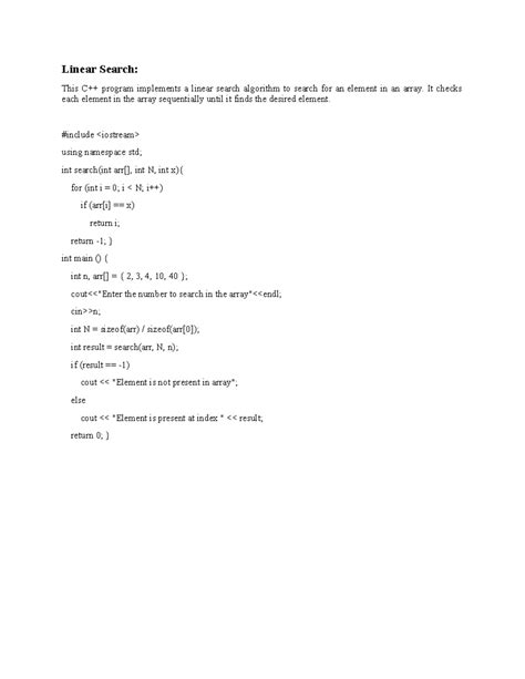 Linear Search Algorithm For Discrete Structures Linear Search This C Program Implements A