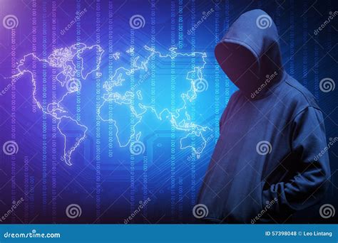 Computer Hacker Silhouette Of Hooded Man Stock Photo Image