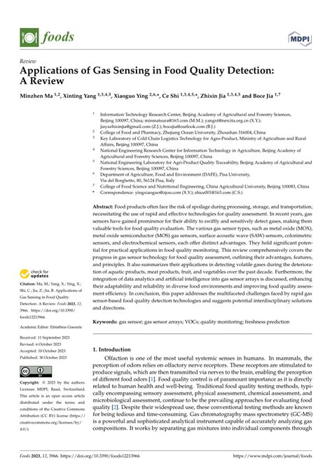 Pdf Applications Of Gas Sensing In Food Quality Detection A Review